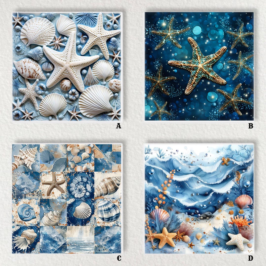 Seashells Ceramic Tile: Glossy Coastal Wall Art, Trivet (6x6) - Etsy