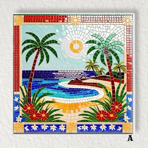 Beach Mosaic Ceramic Tile 6x6”: Glossy Coastal Wall Art - Etsy