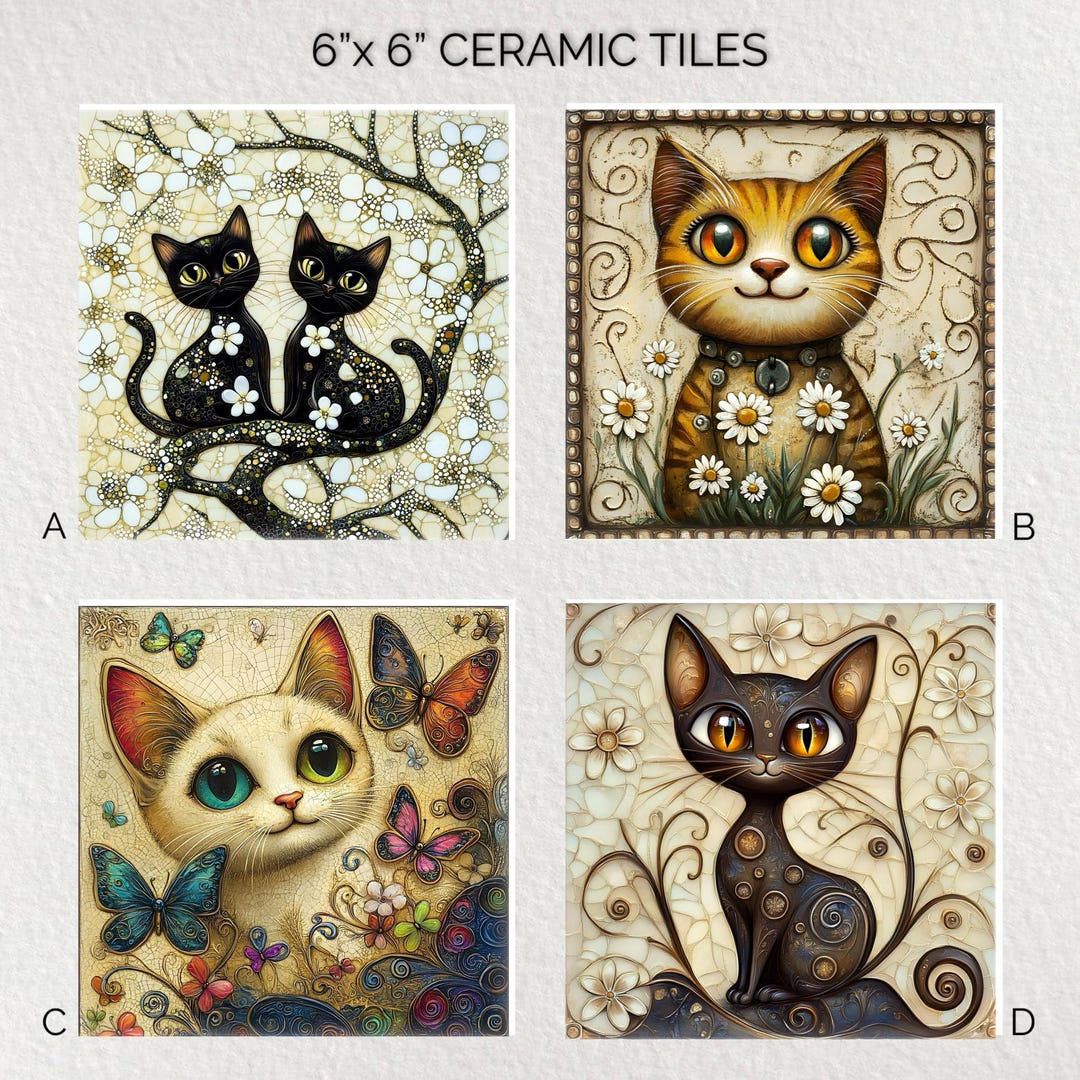 Cats Ceramic Tile: Glossy Decorative Wall Art, Trivet - 6x6" - Etsy