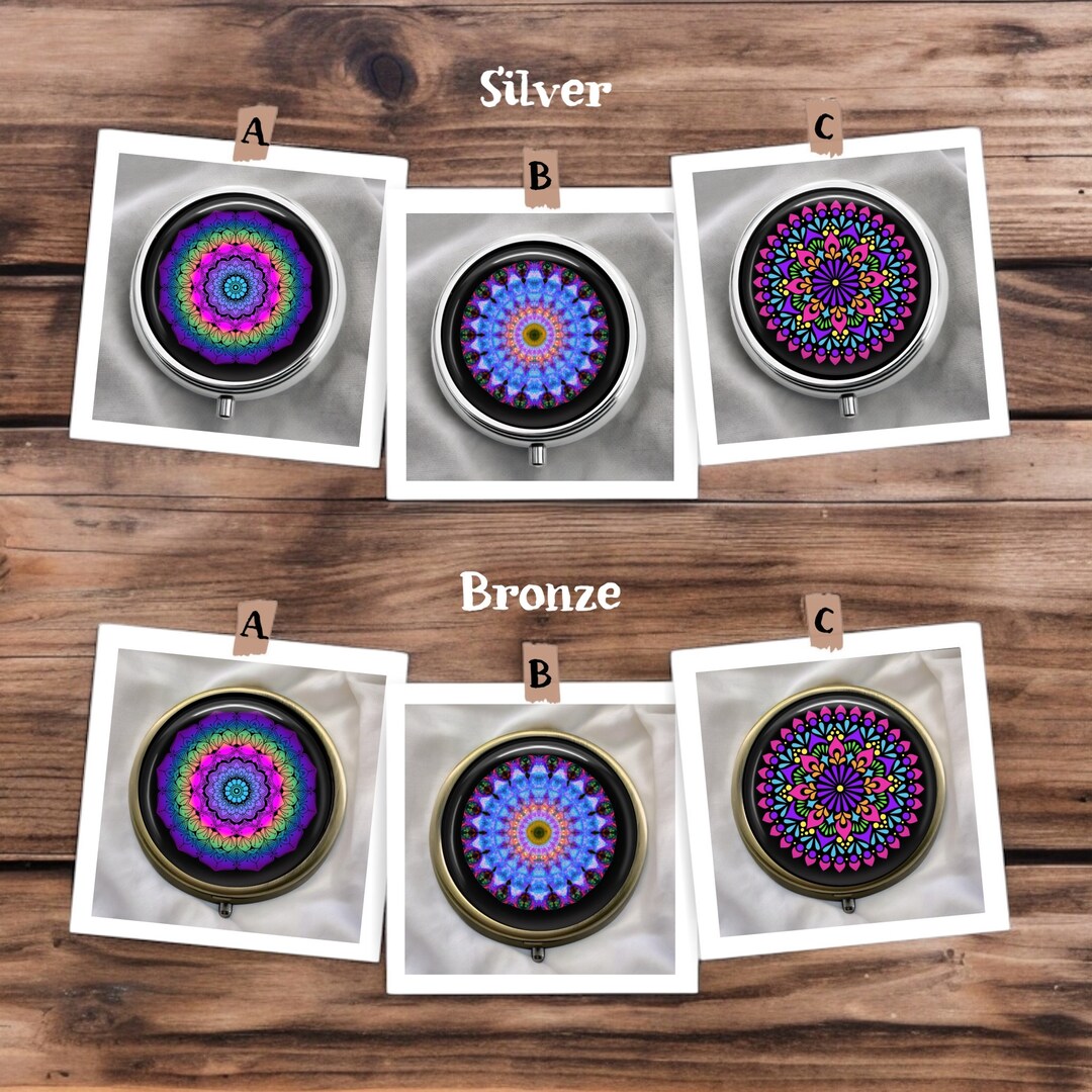 Mandala Handmade Pill Box Silver or Bronze Pill Organizer Medicine ...