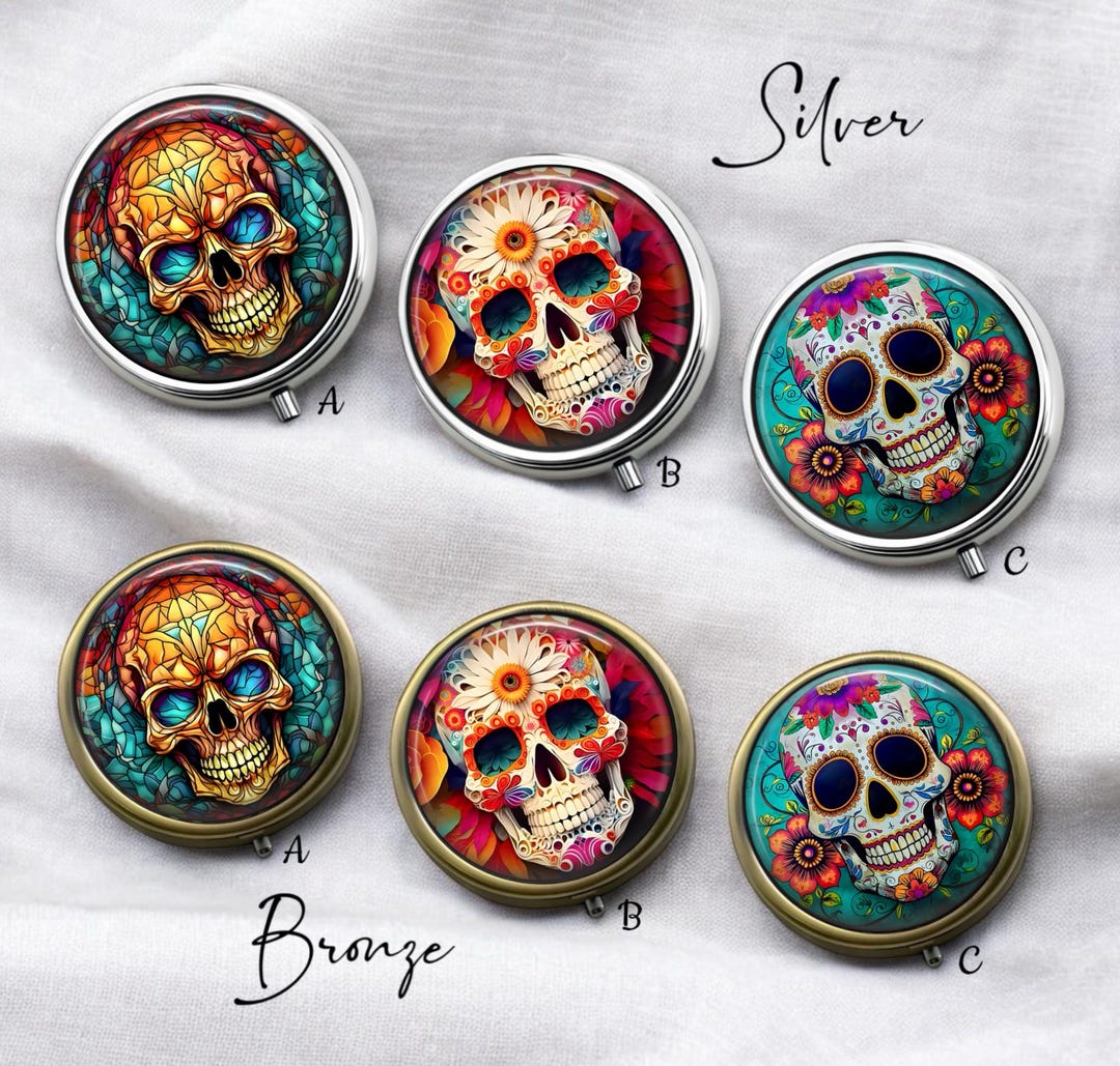 Handmade Skull Pill Box: Silver or Bronze Compact Vitamin Organizer - Etsy