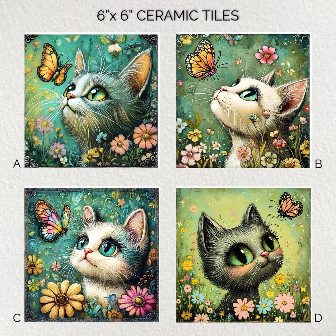 Cats Ceramic Decorative Tile 6x6 * Glossy * Trivets * Tile Wall Art ...