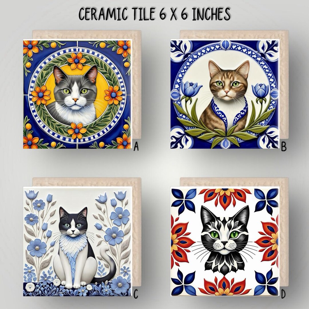 Cats Style Ceramic Tile: Cat Wall Art, Trivet - 6x6" - Etsy