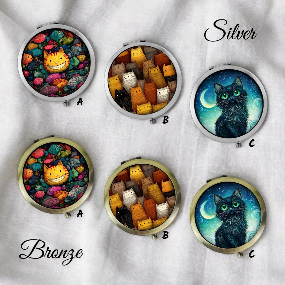 Cats Compact Mirror: Silver or Bronze Makeup Pocket Mirror - Etsy