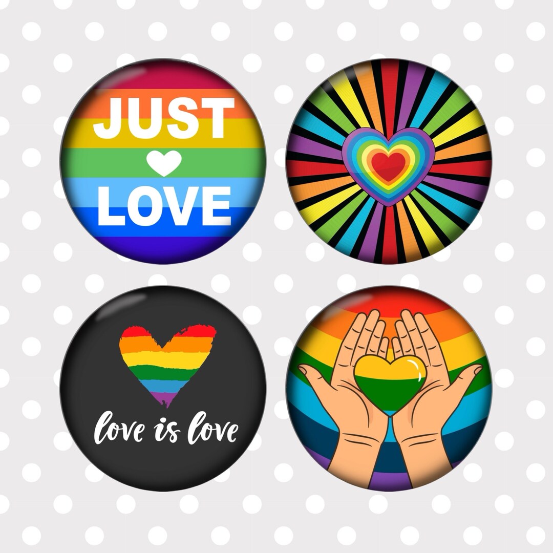 Pride Set of 4 Custom Pin Back Buttons, Sizes 1 Inch 25mm, 1 1/2 Inches ...