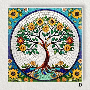 Tree of Life Mosaic Ceramic Tile: 6x6" Glossy Wall Art - Etsy