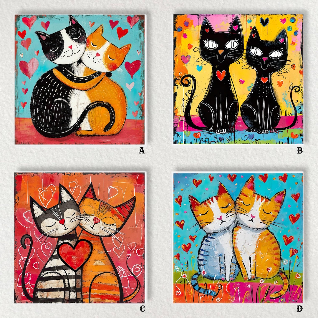 Handmade Glossy Ceramic Cat Tile: Decorative Wall Art, Trivet (6x6”) - Etsy