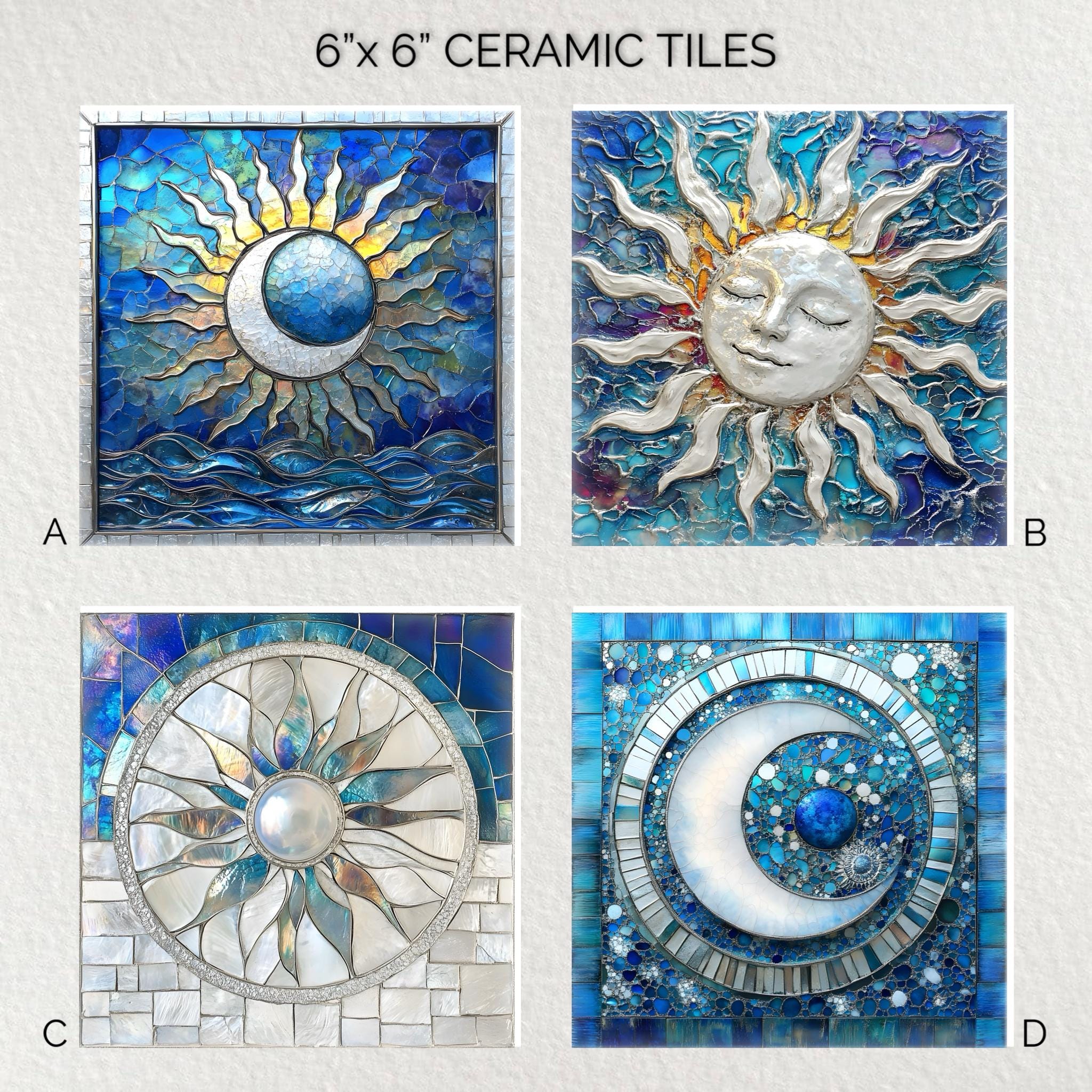 Moon and Sun Ceramic Tile: Glossy Wall Art, Trivet (6x6") - Etsy