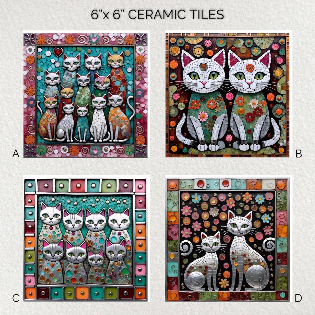 Cats Glossy Ceramic Decorative Tile 6x6: Handmade Wall Art Trivet - Etsy