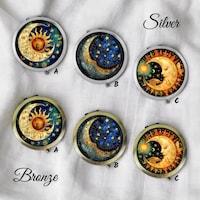 Celestial Moon and Stars Compact Mirror: Hand Painted Gold Enamel ...