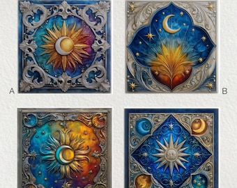 Decorative Tile With Sun&moon Design for Bathroom Wall Decor, Ceramic ...