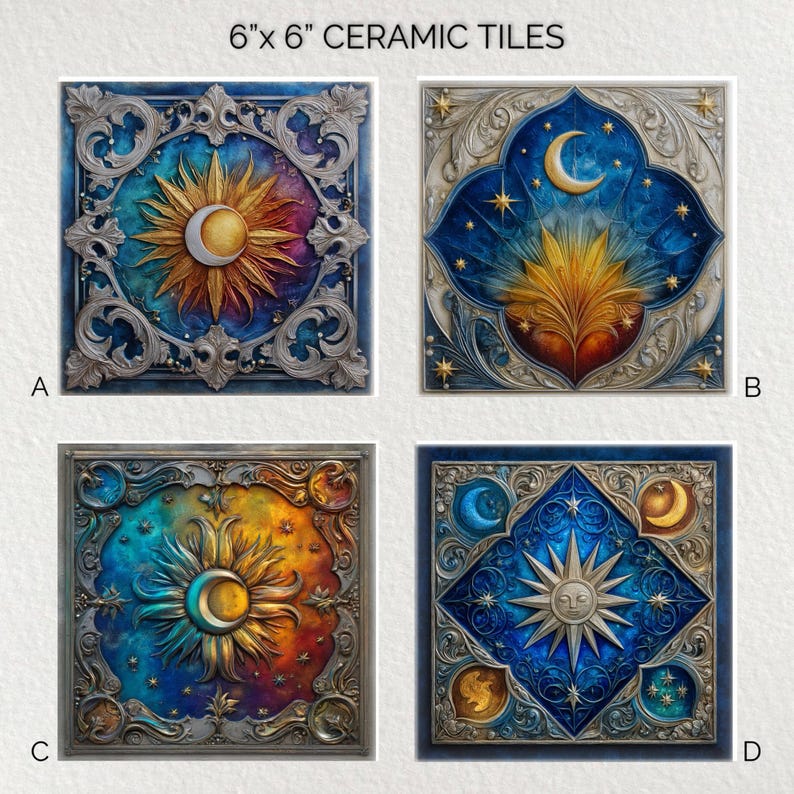 Sun & Moon Ceramic Tile: Glossy Decorative Wall Art (6x6") - Etsy