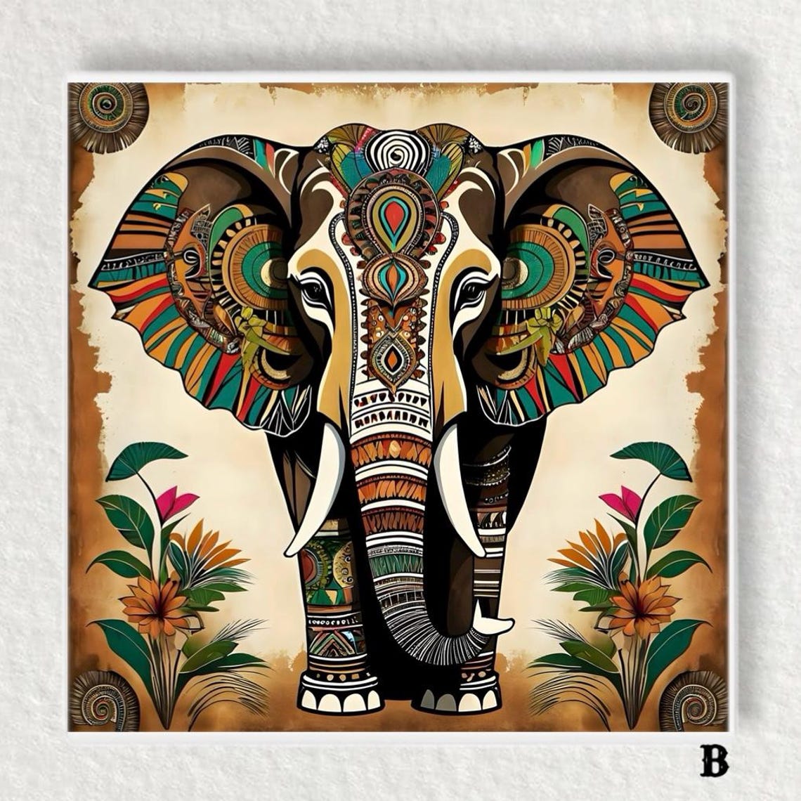 Elephant Ceramic Tile: Glossy Wall Art, Trivet (6x6) - Etsy