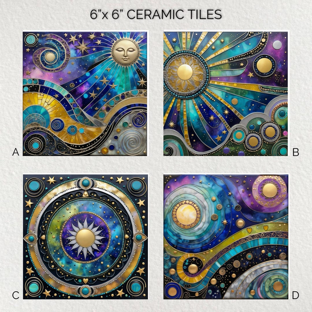 Sun and Moon Ceramic Tile: Glossy Celestial Wall Art, Trivet (6x6) - Etsy