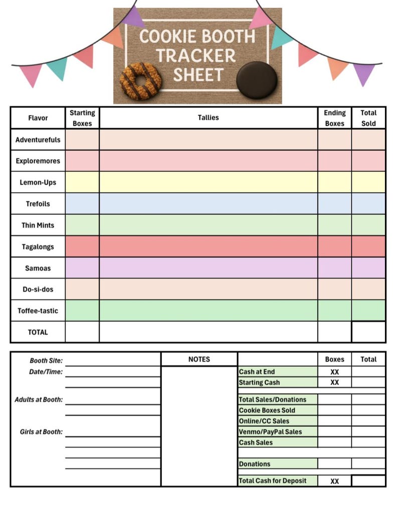 Girl Scout Cookie Booth Tracker – LBB Sales Tally Sheet (printable) - Etsy