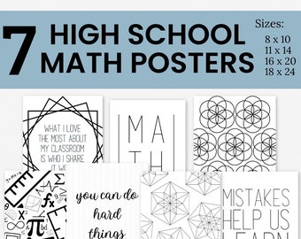 7 Multicolor Educational Posters for High School Math Classroom, Printable Math Decor, Middle ...