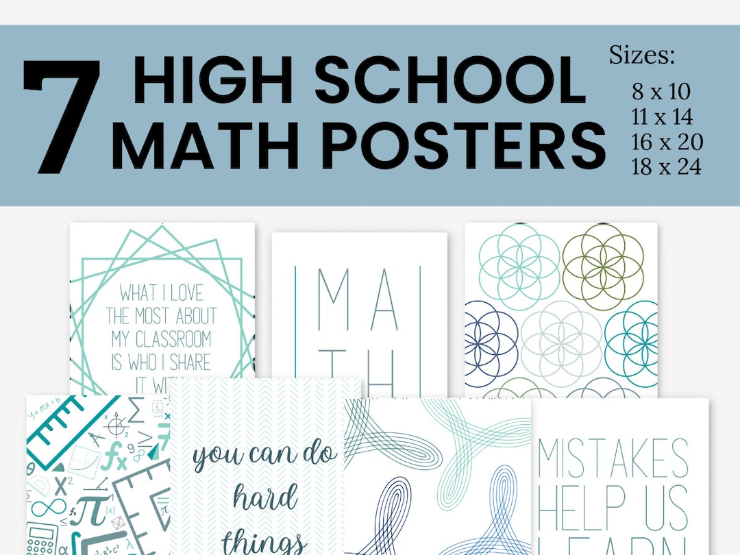 7 Educational Posters for High School Math Classroom Blue, Printable ...