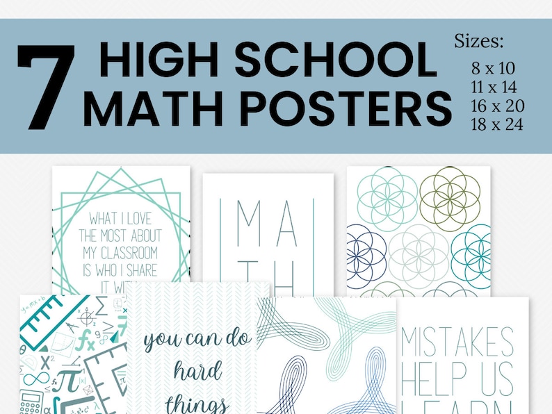 7 Educational Posters for High School Math Classroom Blue, Printable ...