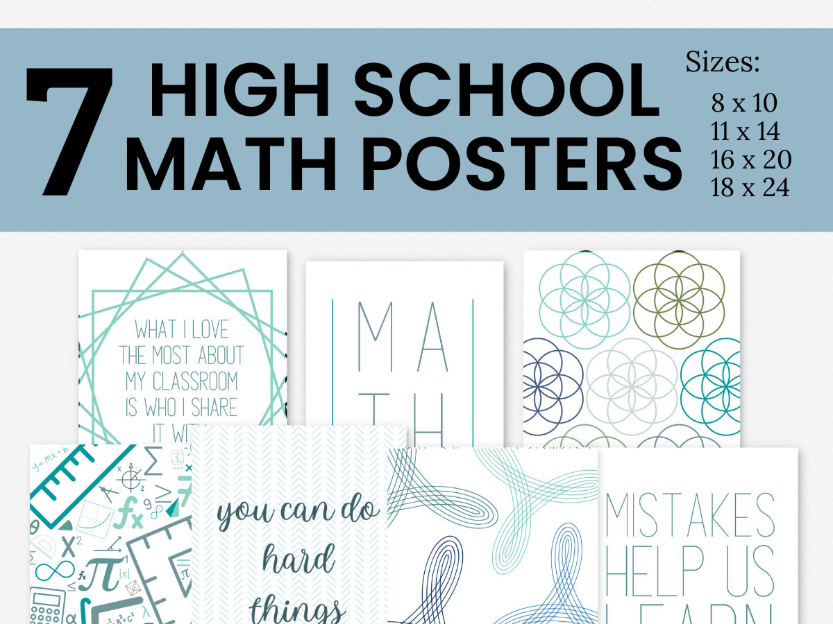 7 Educational Posters for High School Math Classroom Blue, Printable ...