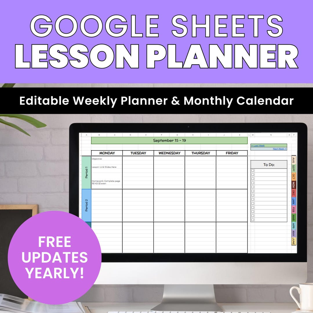 Editable Google Sheets Teacher Planner for Monthly & Weekly Lesson ...
