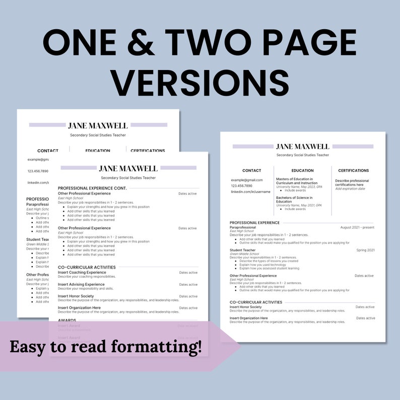 Modern Teacher Resume and Cover Letter Template - Etsy