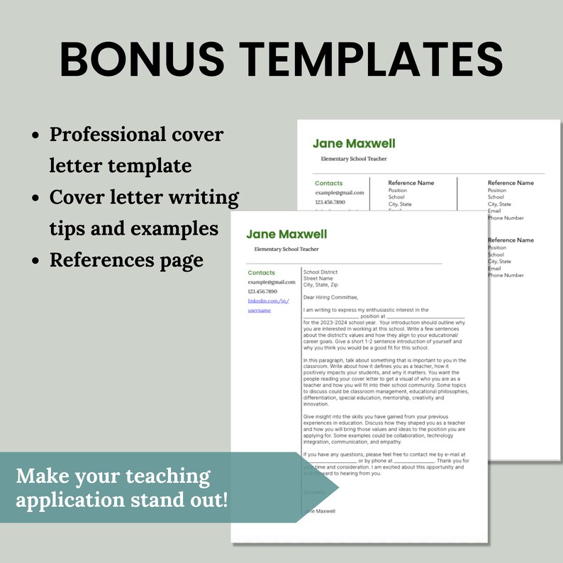 Modern, Editable Teacher Resume and Cover Letter Templates for Google ...