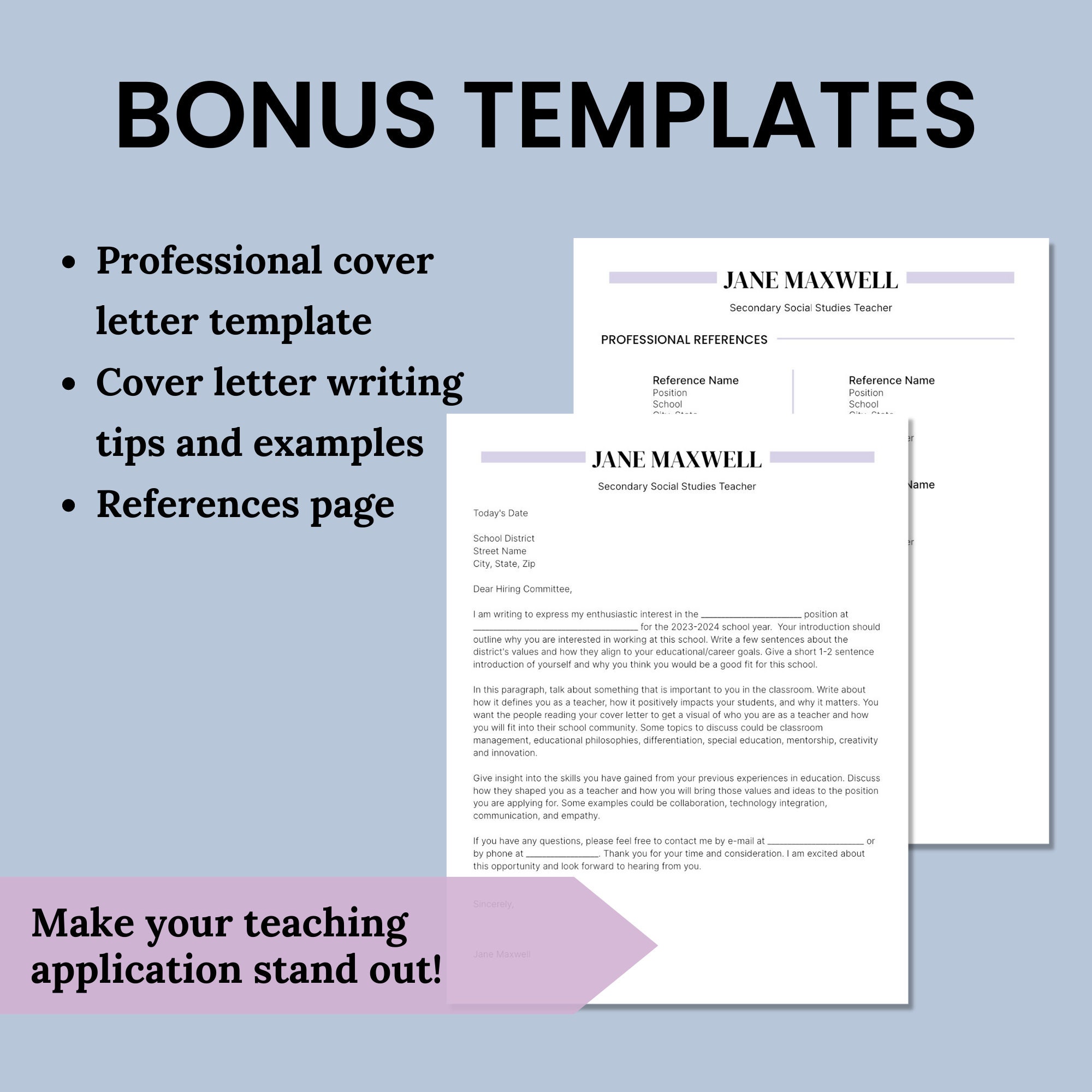 Modern Teacher Resume and Cover Letter Template - Etsy