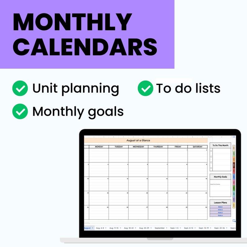 Editable Google Sheets Teacher Planner for Monthly & Weekly Lesson ...