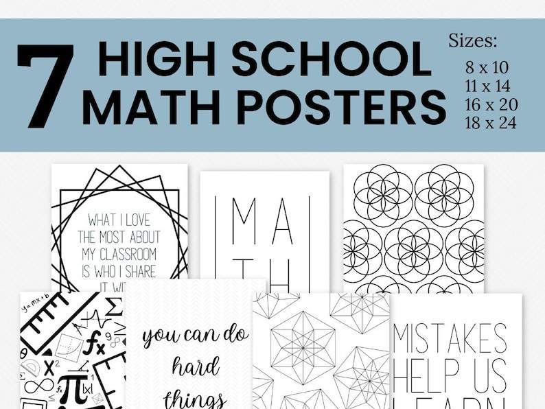 7 Educational Posters for High School Math Classroom, Printable Math ...