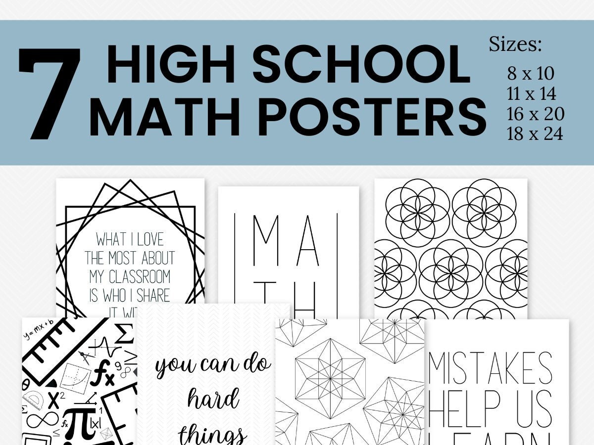 7 Educational Posters for High School Math Classroom, Printable Math ...