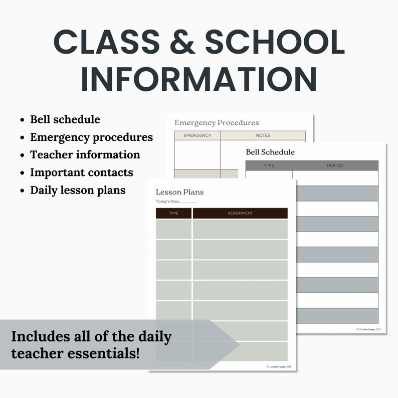 Printable Substitute Teacher Binder With Lesson Planners, Classroom ...
