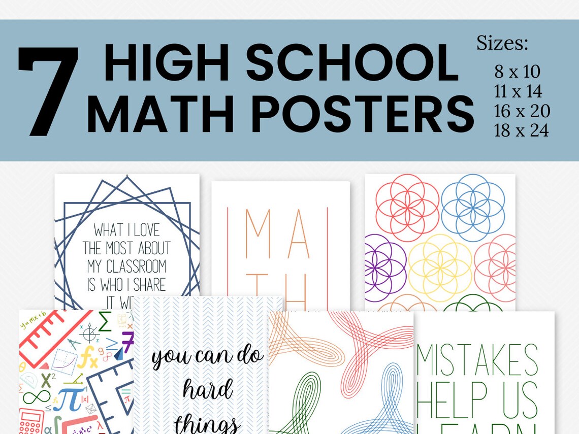 7 Multicolor Educational Posters for High School Math Classroom ...