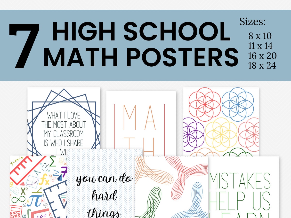7 Multicolor Educational Posters for High School Math Classroom ...