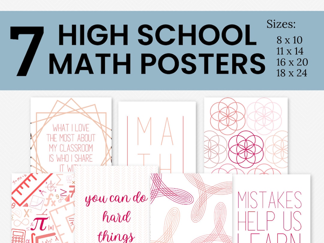 7 Educational Posters for High School Math Classroom Pink, Printable ...