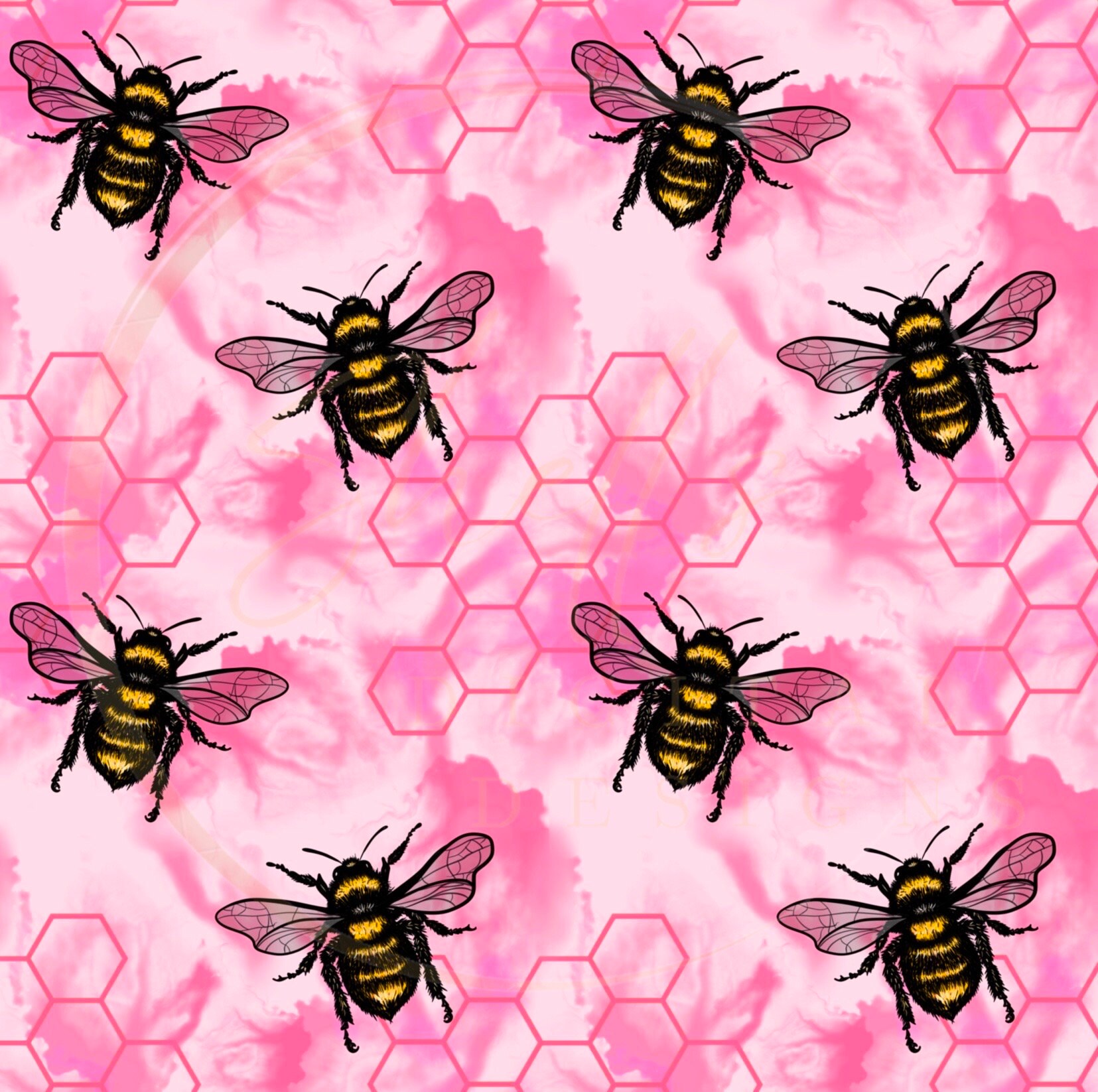 Marble Bees Hand Drawn Seamless Pattern Design PNG Digital Download ...