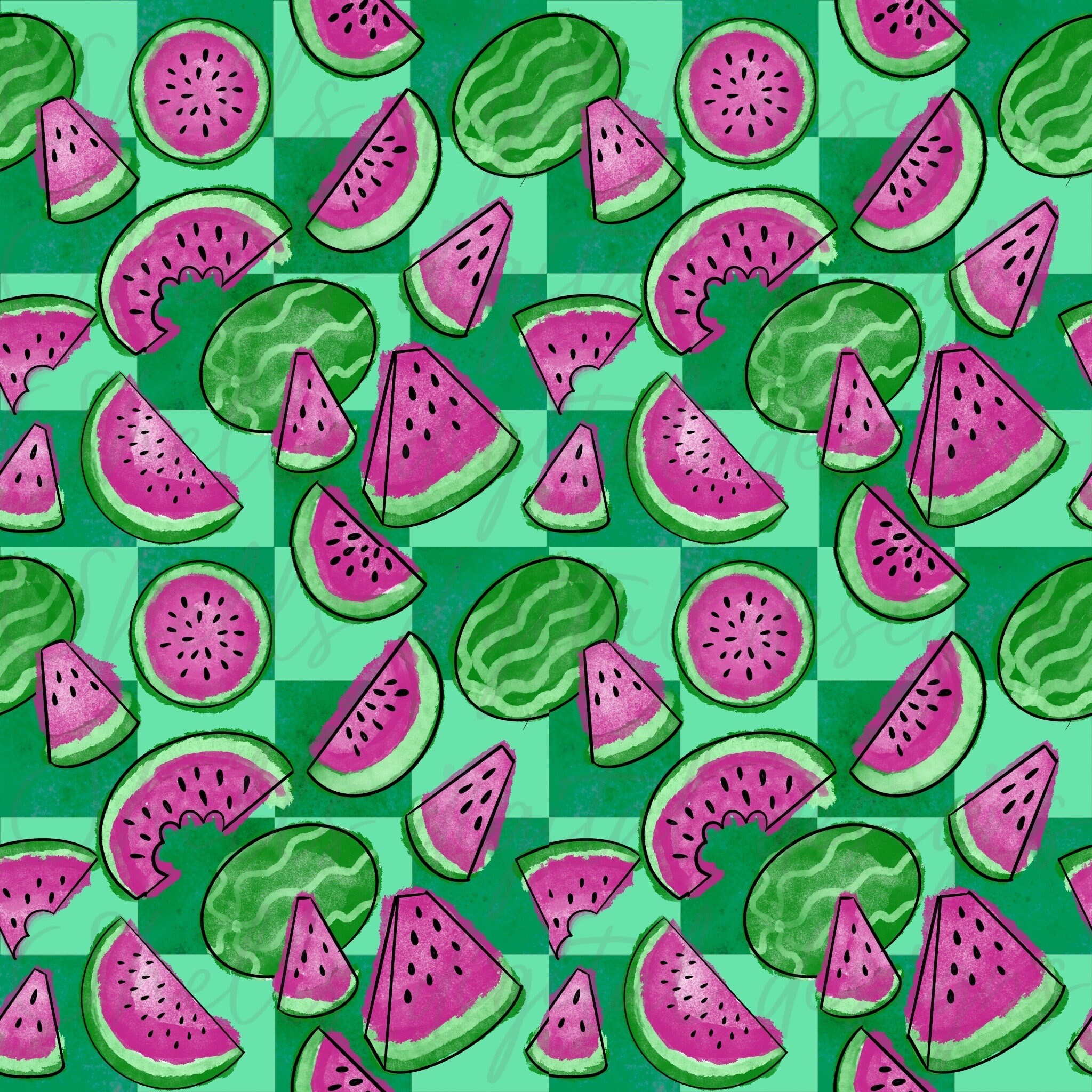 Checker Watermelon Hand Drawn Seamless Pattern Design PNG Digital ...