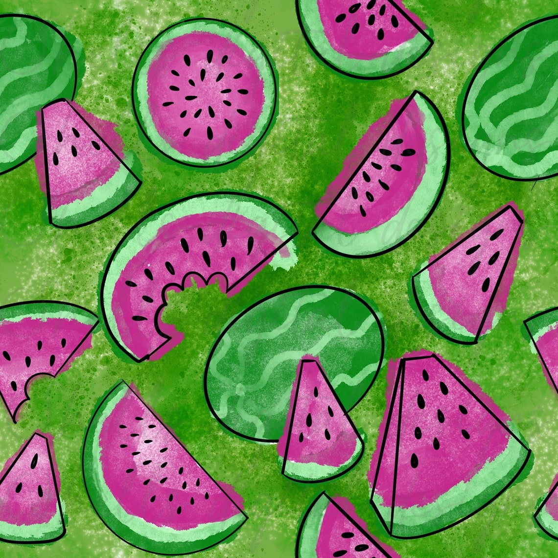 Watermelons Hand Drawn Seamless Pattern Design PNG Digital Download ...