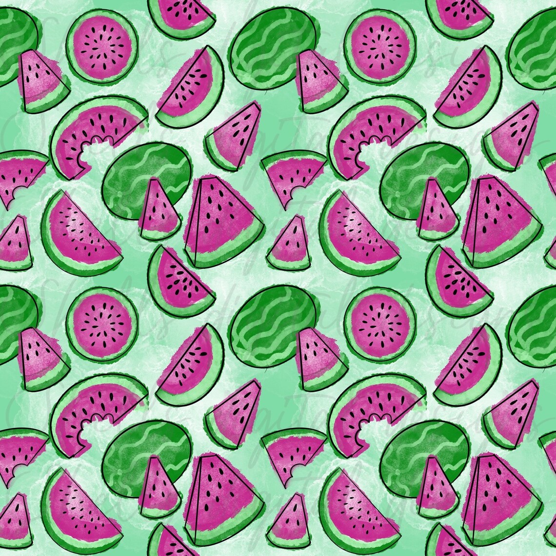 Watermelons Hand Drawn Seamless Pattern Design PNG Digital Download ...