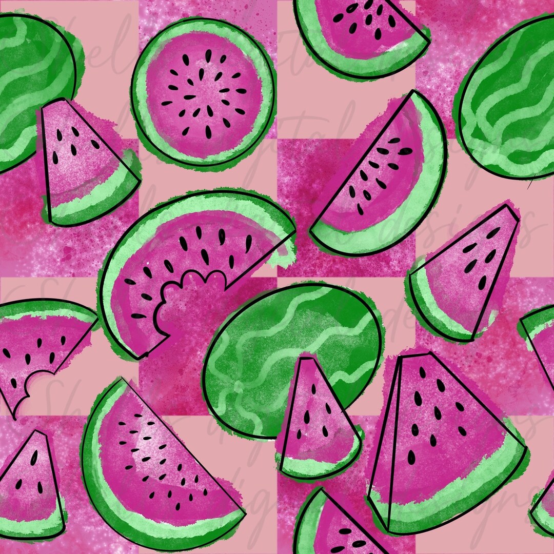 Checker Watermelon Hand Drawn Seamless Pattern Design PNG Digital ...