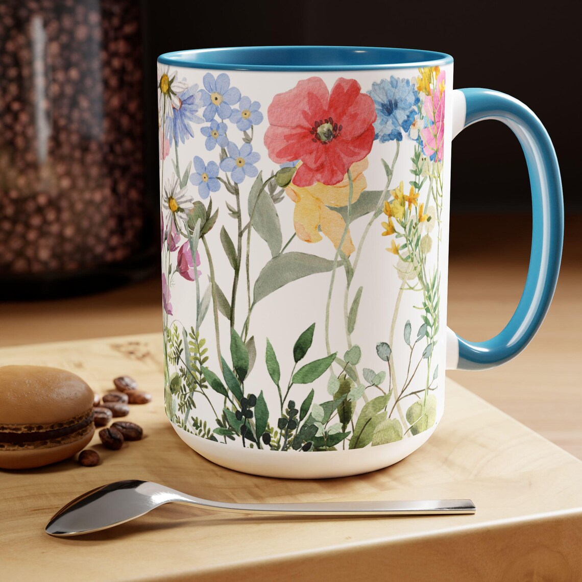 Field of Flowers - Two-tone Coffee Mugs - 15oz - Floral Design, Gift ...