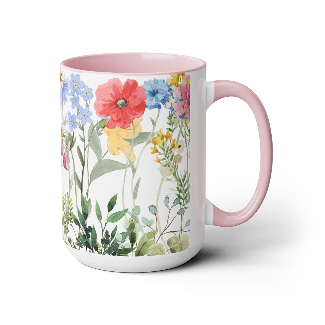 Field of Flowers - Two-tone Coffee Mugs - 15oz - Floral Design, Gift ...