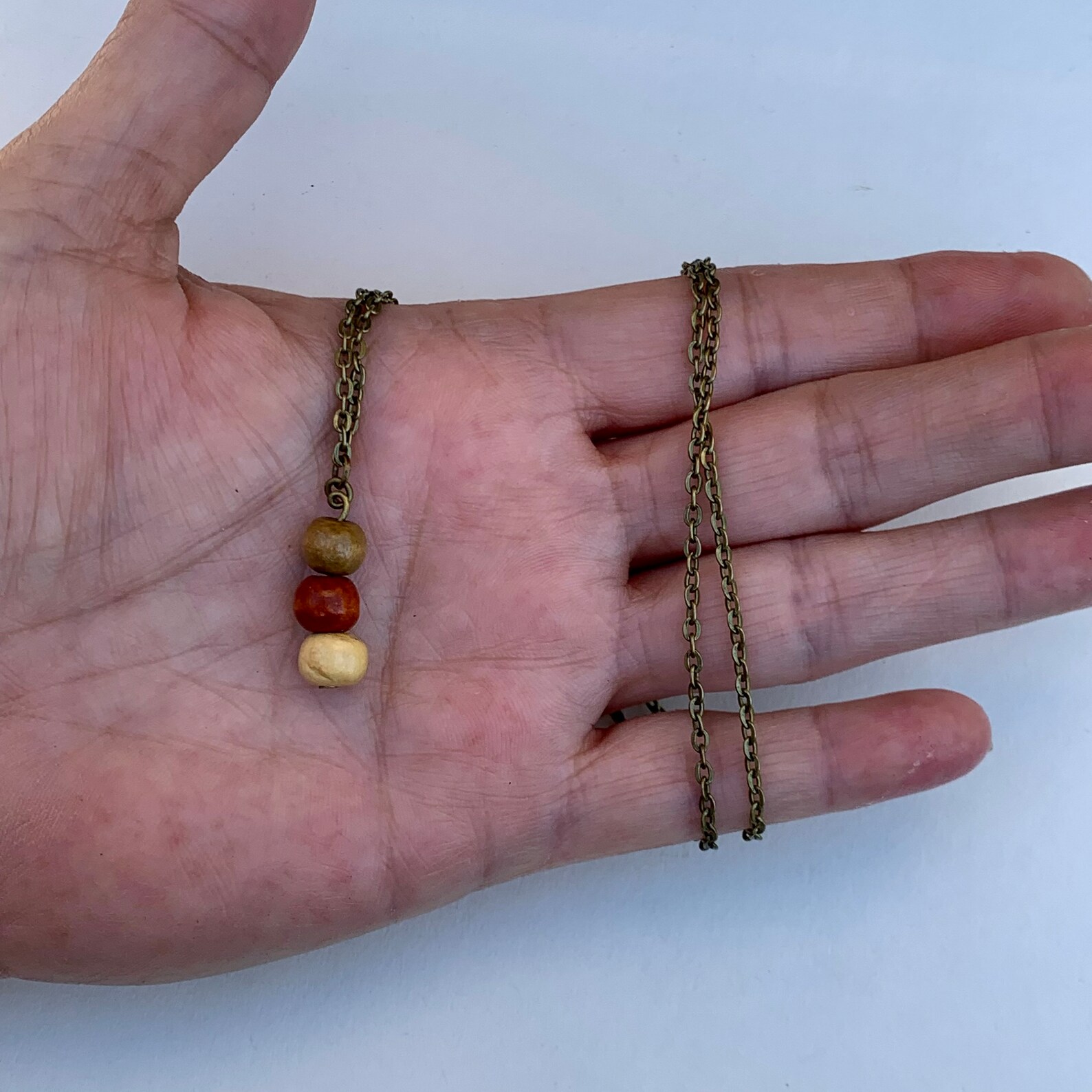 Wood Bead Necklace on 18" Brass Chain, Nature Inspired Jewelry - Etsy