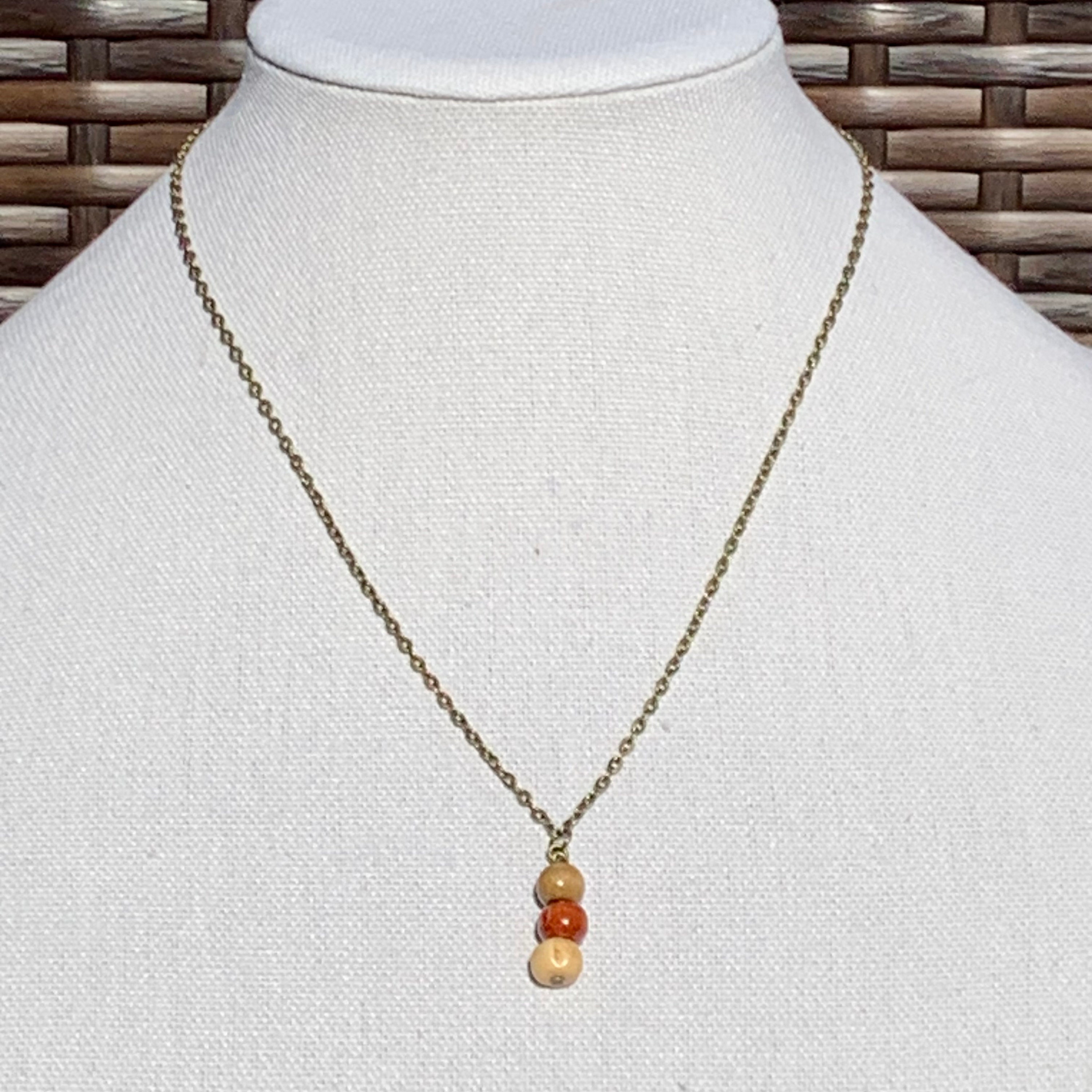 Wood Bead Necklace on 18" Brass Chain, Nature Inspired Jewelry - Etsy