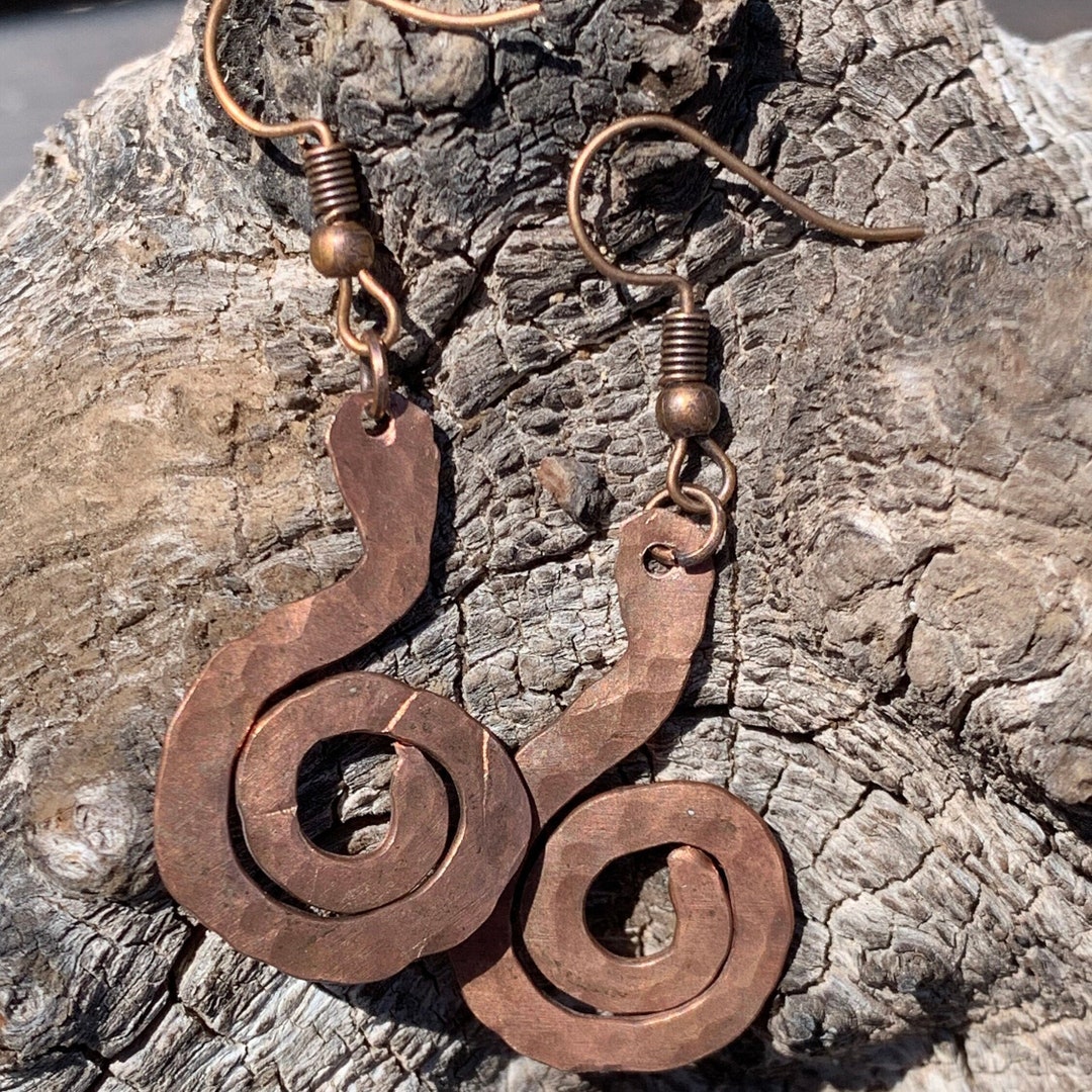 Hammered Copper Swirl Earrings, Rustic Copper Earrings, Handmade Copper ...