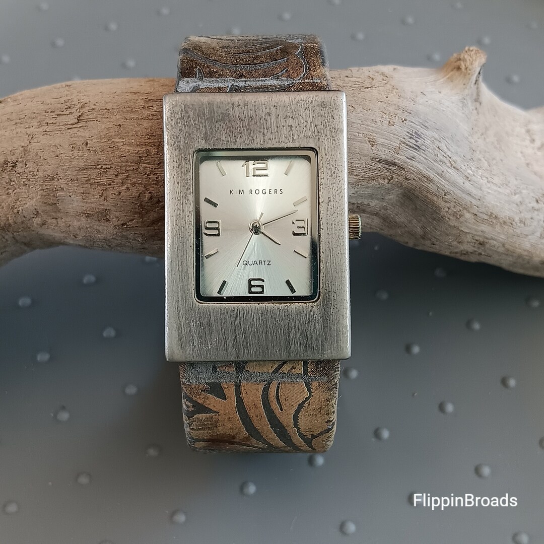Vintage Kim Rogers Watch With Leather Cuff, Analog Women's Wristband - Etsy