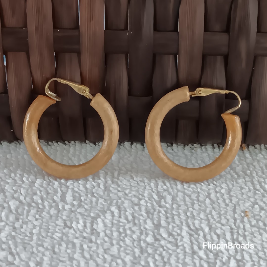 Light Brown Clip on Hoops, Vintage Jewelry, Snap Back Hoop Earrings - Etsy