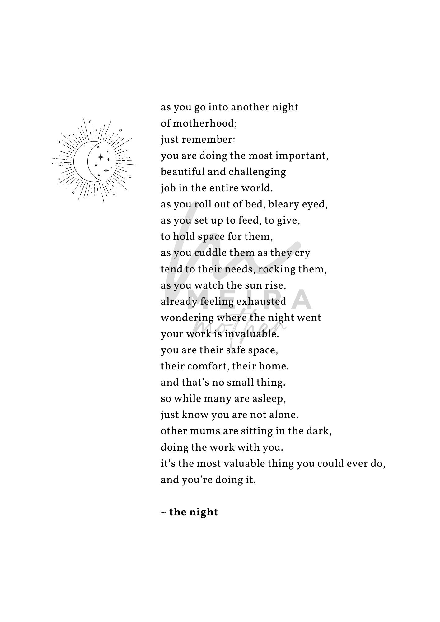 The Night - Motherhood Piece - Printable Poem/digital Download. Poetry ...