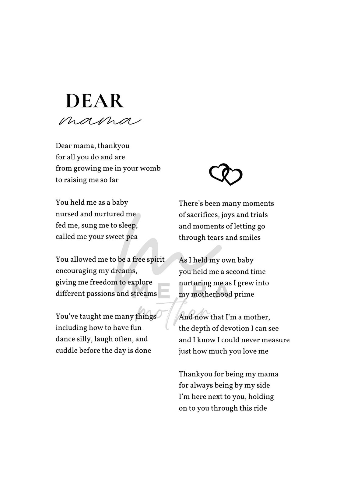 Dear Mama - Printable Poem/digital Download, Poetry, Poem, Motherhood ...