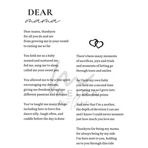 Dear Mama - Printable Poem/digital Download, Poetry, Poem, Motherhood ...