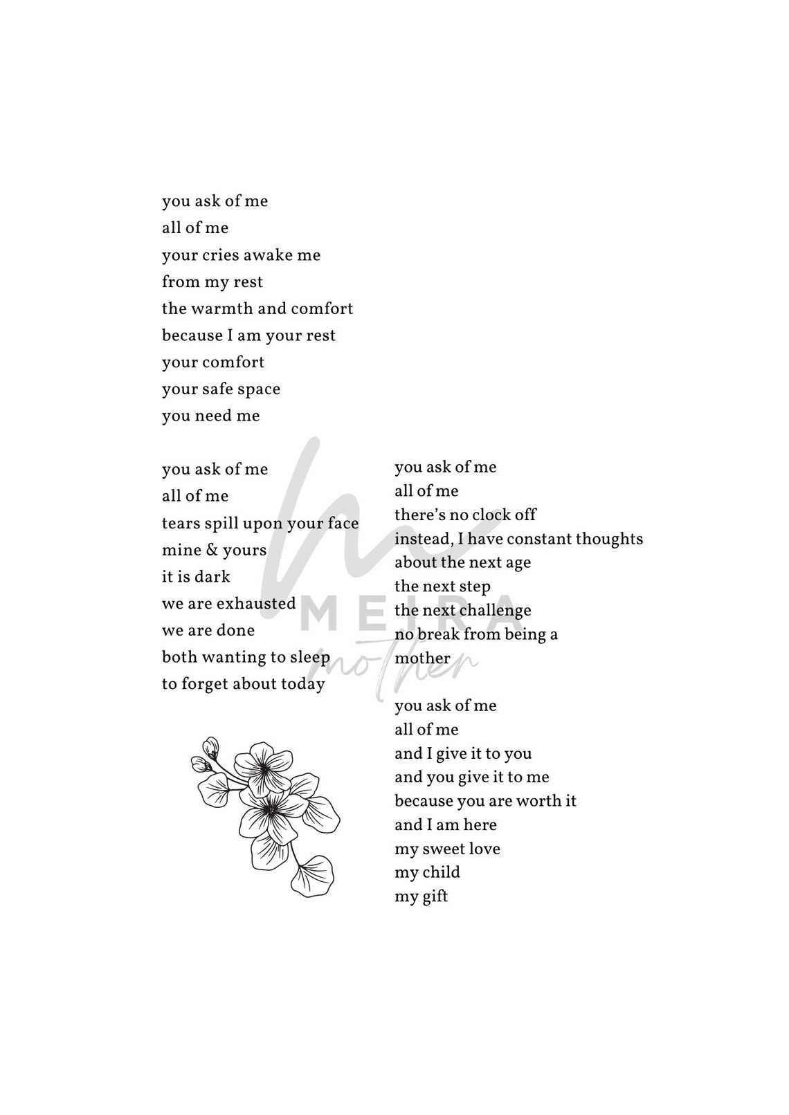 You Ask of Me, All of Me - Motherhood Piece - Printable Poem/digital ...